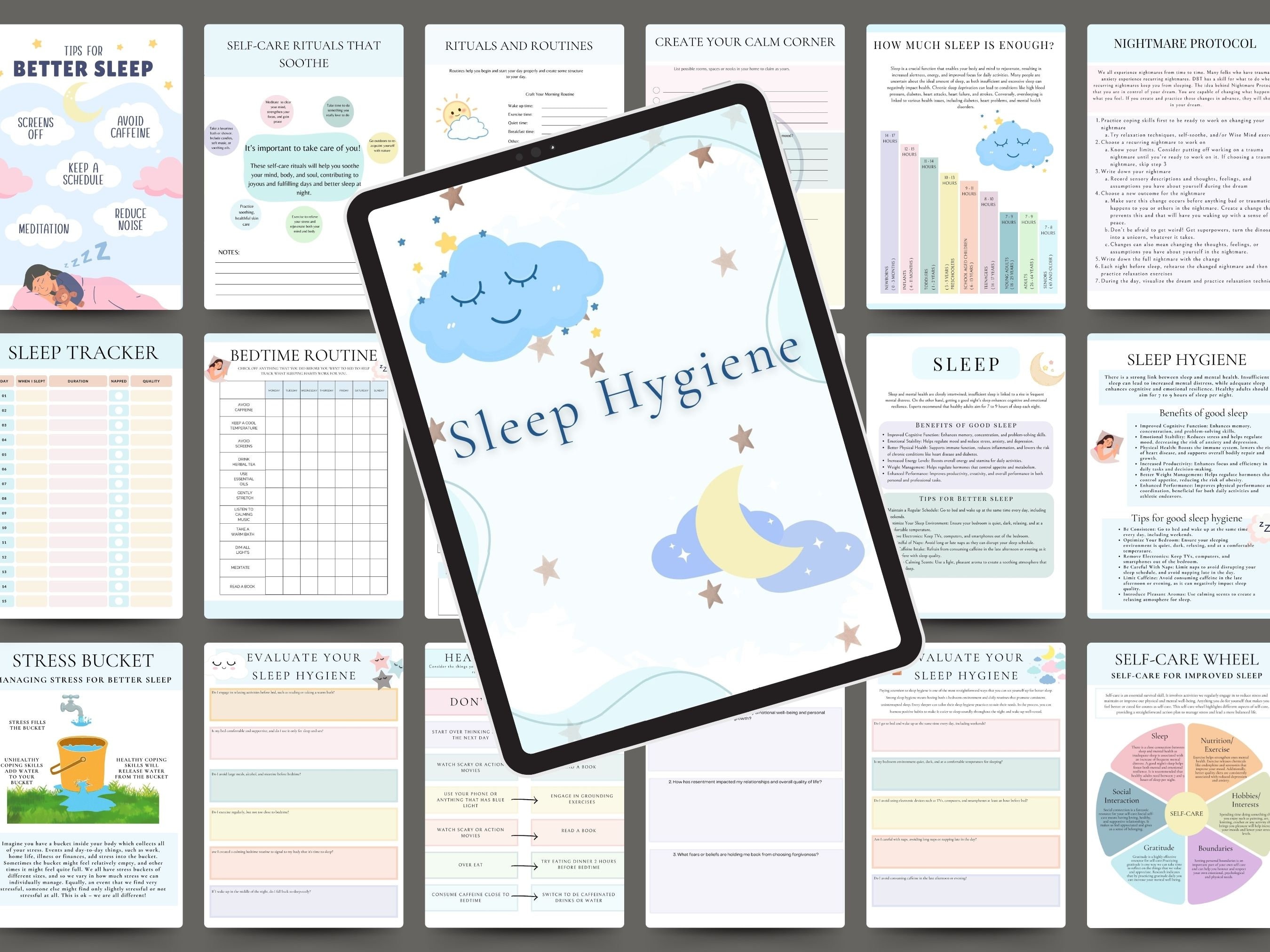 Sleep Hygiene Worksheets, Sleep Journal, Therapy Office Decor, Self ...
