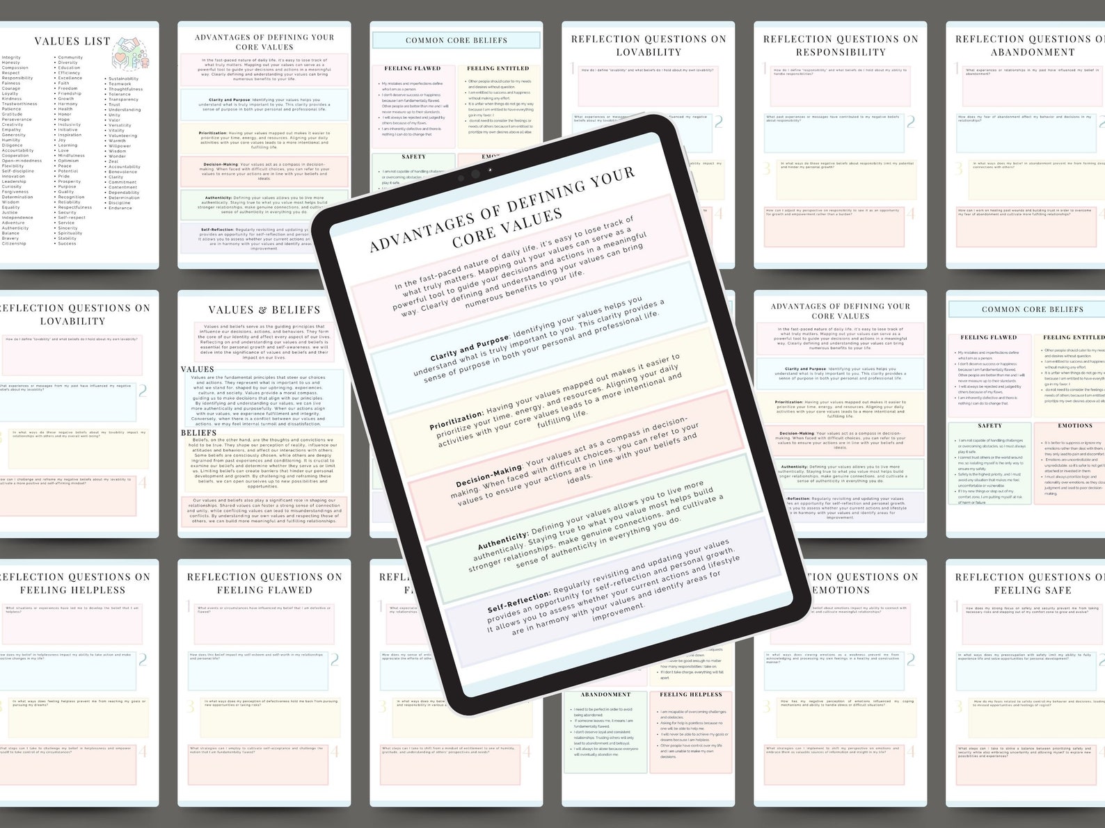 Core Values and Beliefs Worksheets, Challenging Negative Thoughts, Self ...