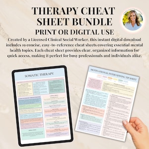 Therapy Cheat Sheet Bundle for Therapists and Mental Health ...