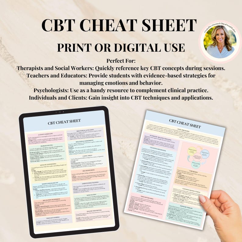 CBT Cheat Sheet CBT Therapy Worksheets for Therapist, Psychologist or ...