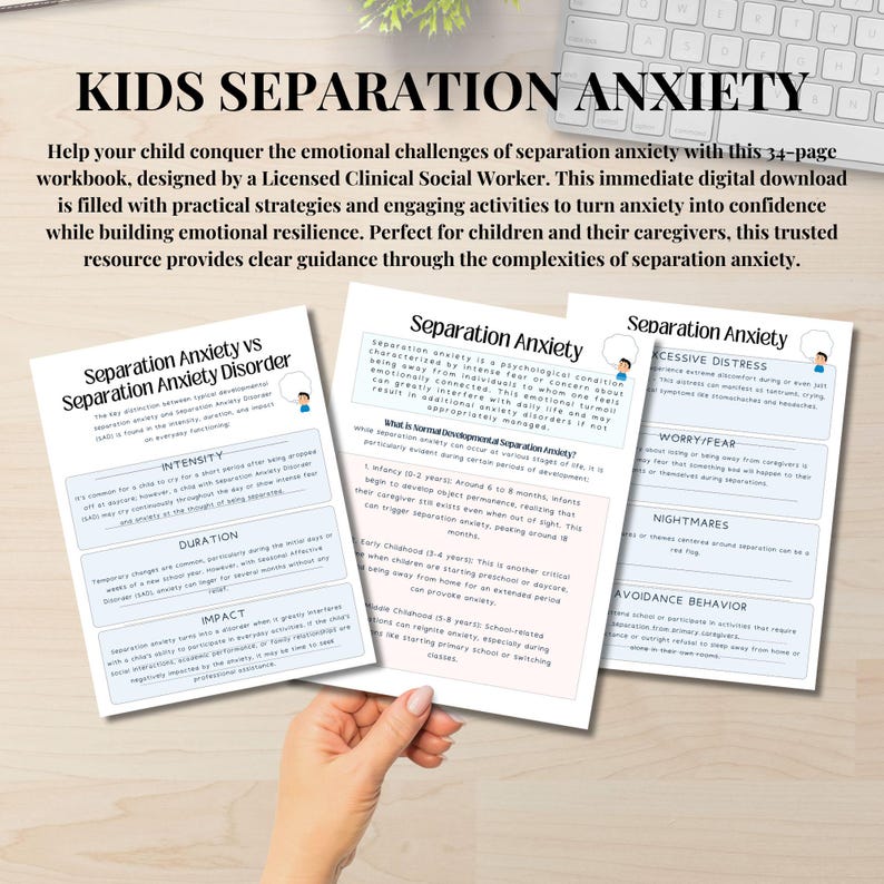 Kids Separation Anxiety Therapy Worksheets for Parents, Therapists ...