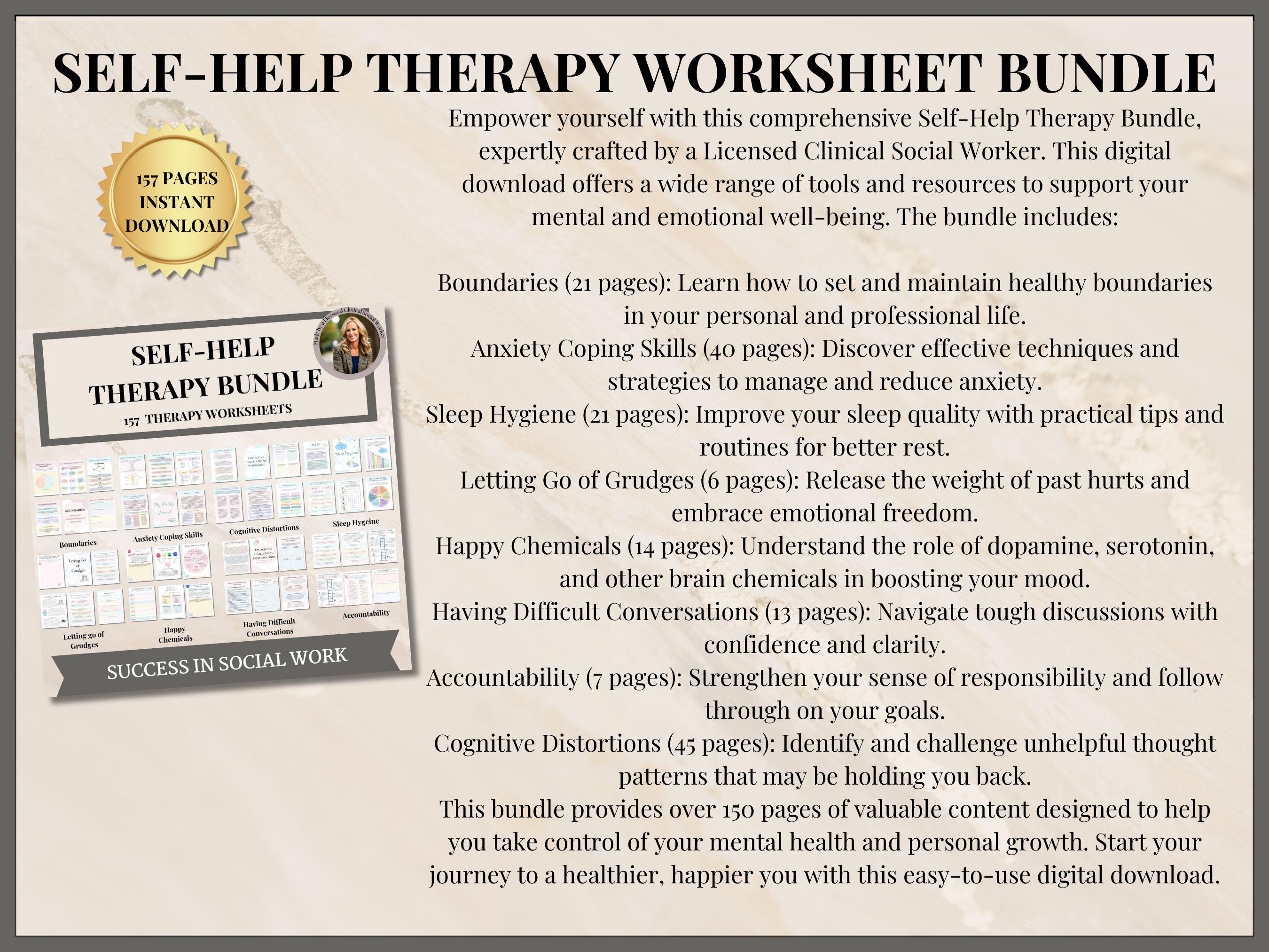 Therapy Worksheet Bundle, Self-help Therapy Bundle. Self-care Coping ...