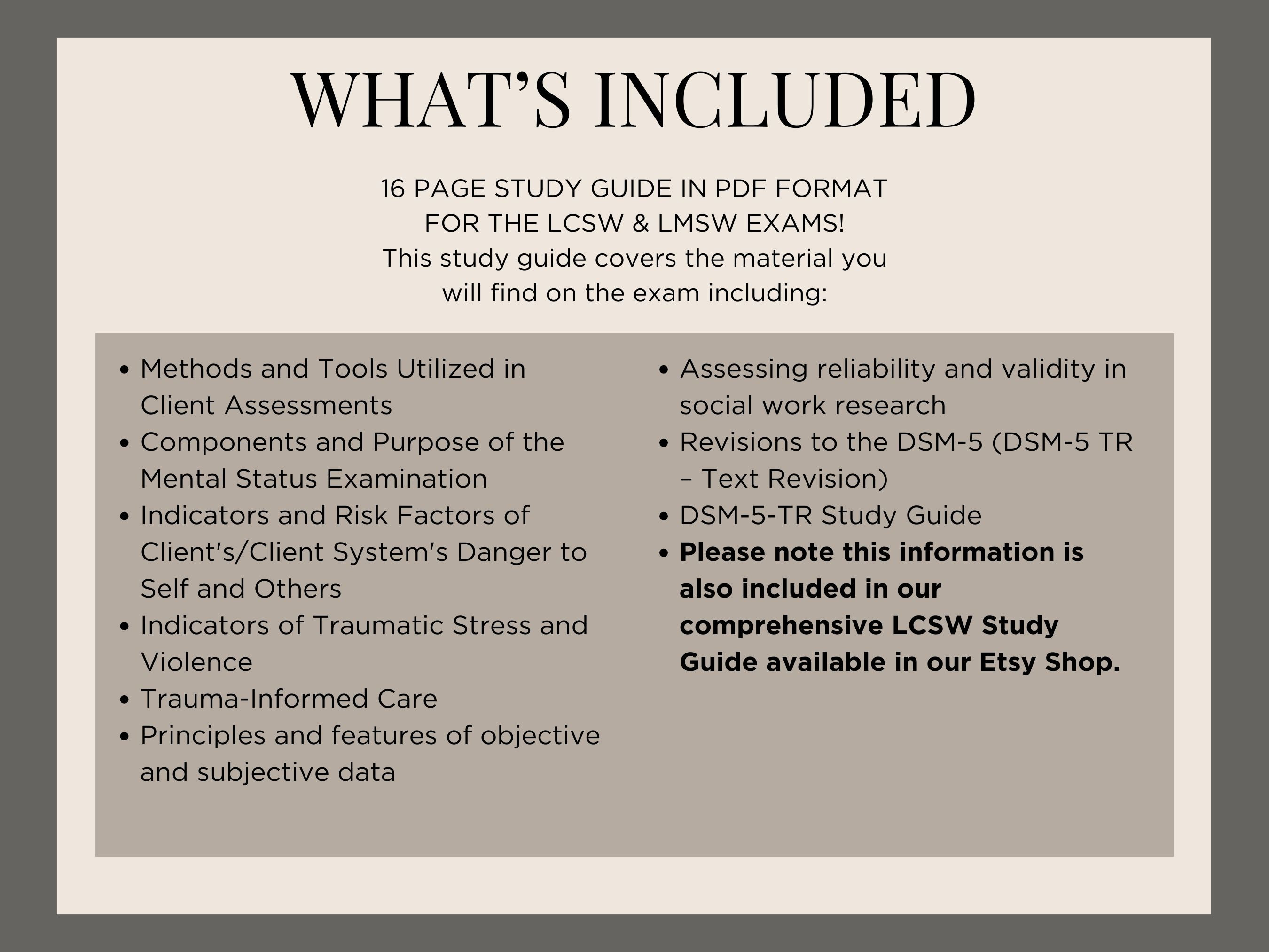 Social Work Study Guide,lcsw/lmsw Study Guide,assessment Treatment and ...