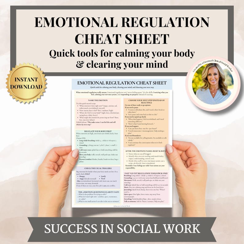 Emotional Regulation Cheat Sheet for Therapist & Social Workers Self ...