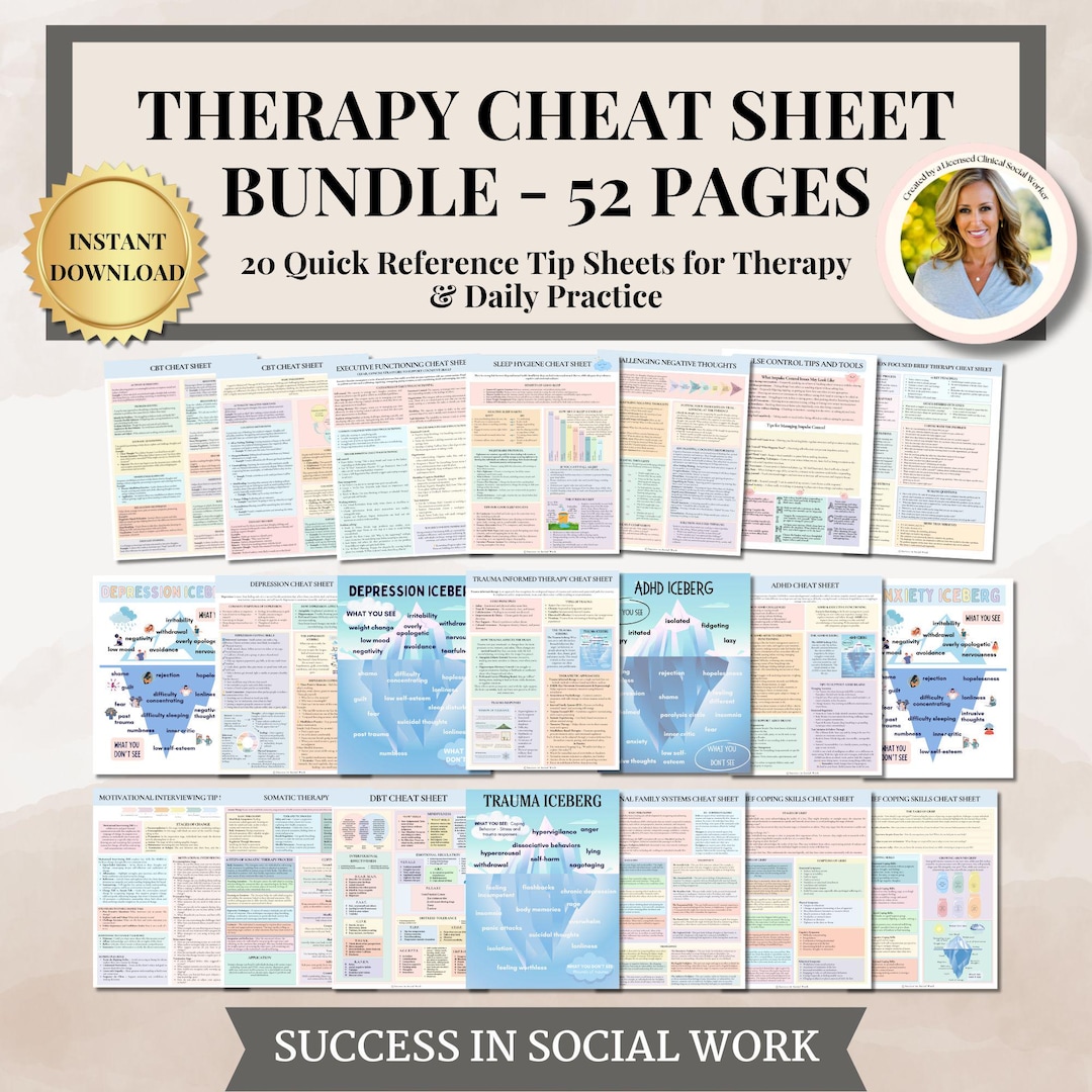 Therapy Cheat Sheet Bundle Psychoeducation Resources for Therapists and ...