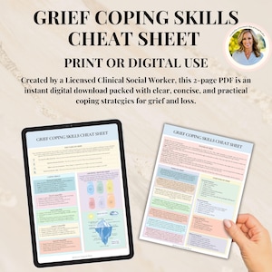 Grief Coping Skills Cheat Sheet,therapy Resources,psychologist Tools ...