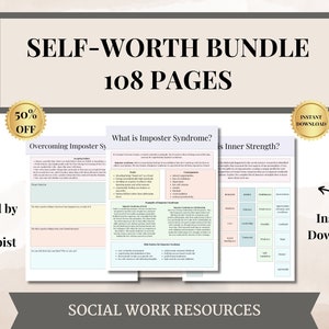 Self Worth Therapy Worksheet Bundle, Self Esteem, Confidence, Inner ...