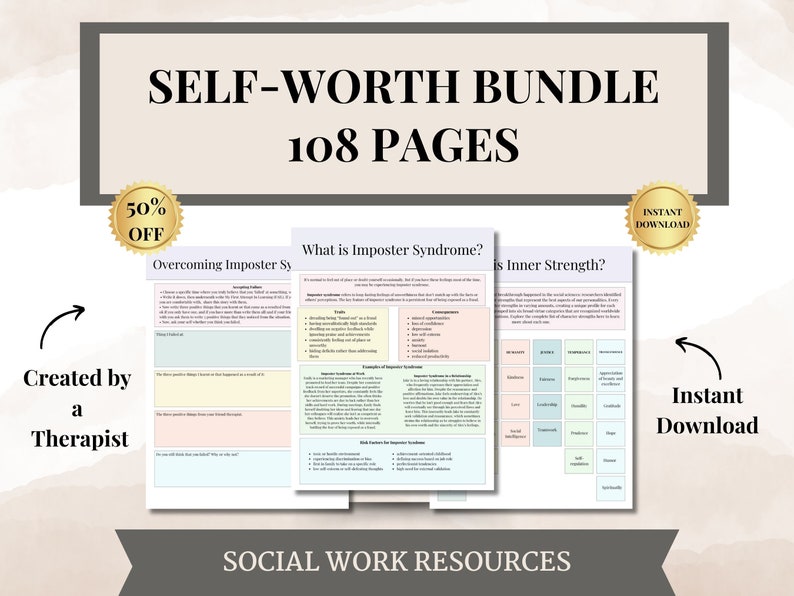 Self Worth Therapy Worksheet Bundle, Self Esteem, Confidence, Inner ...