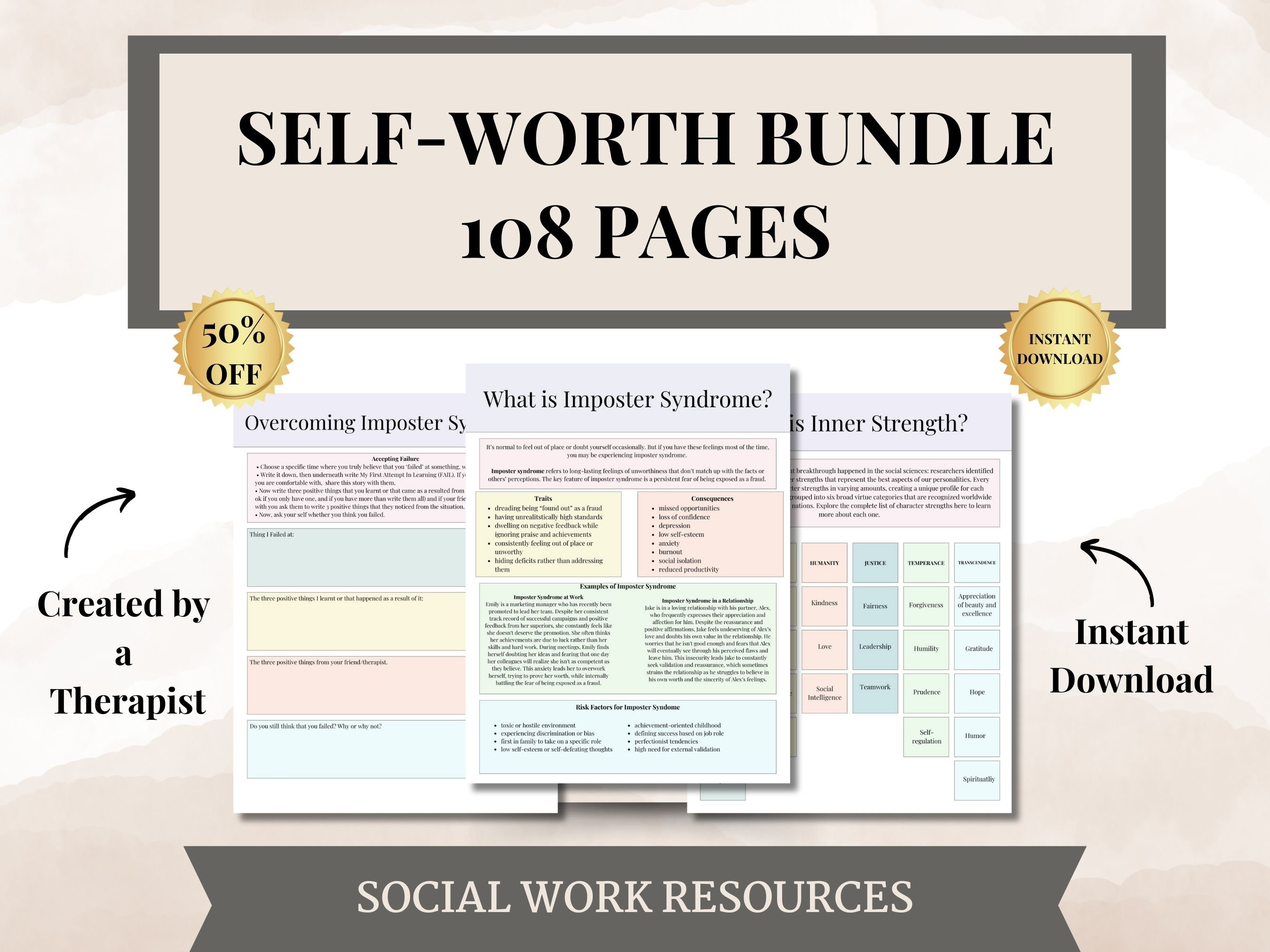 Self Worth Therapy Worksheet Bundle, Self Esteem, Confidence, Inner ...