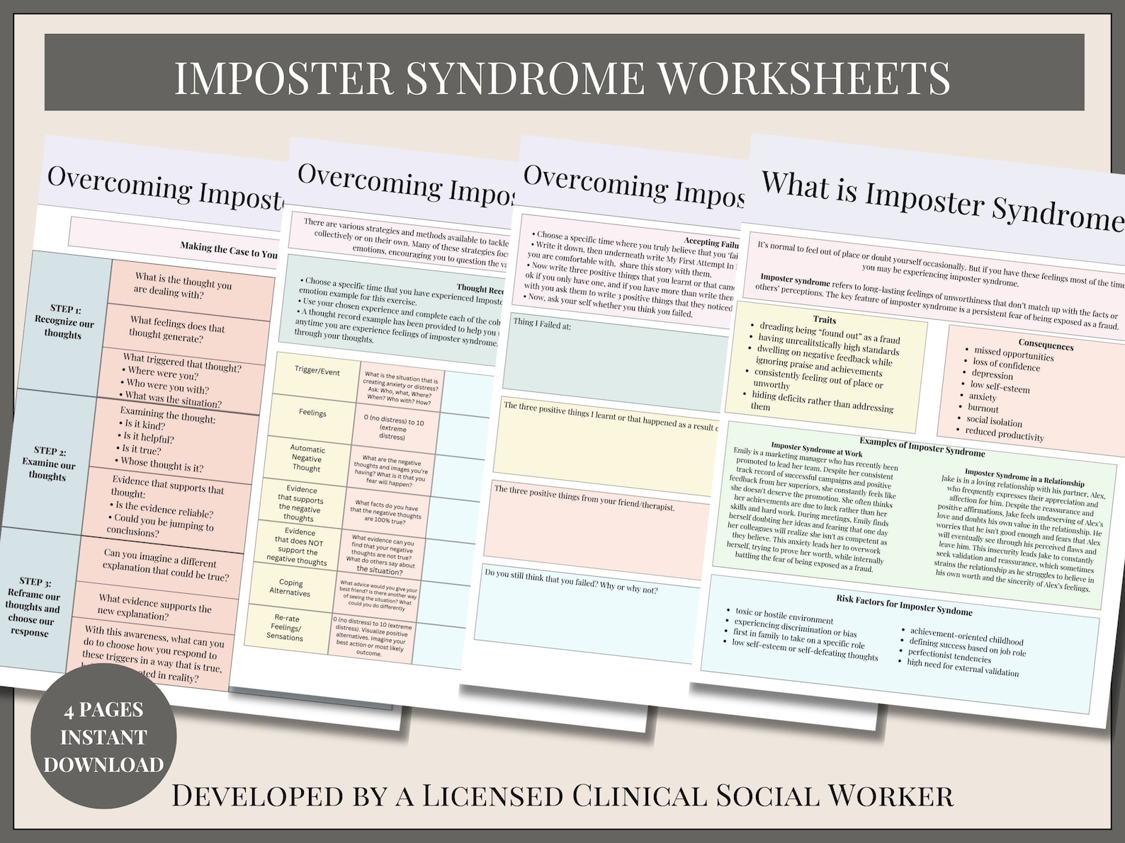 Imposter Syndrome Worksheets, Self Sabotage Workbook, Inner Critic ...