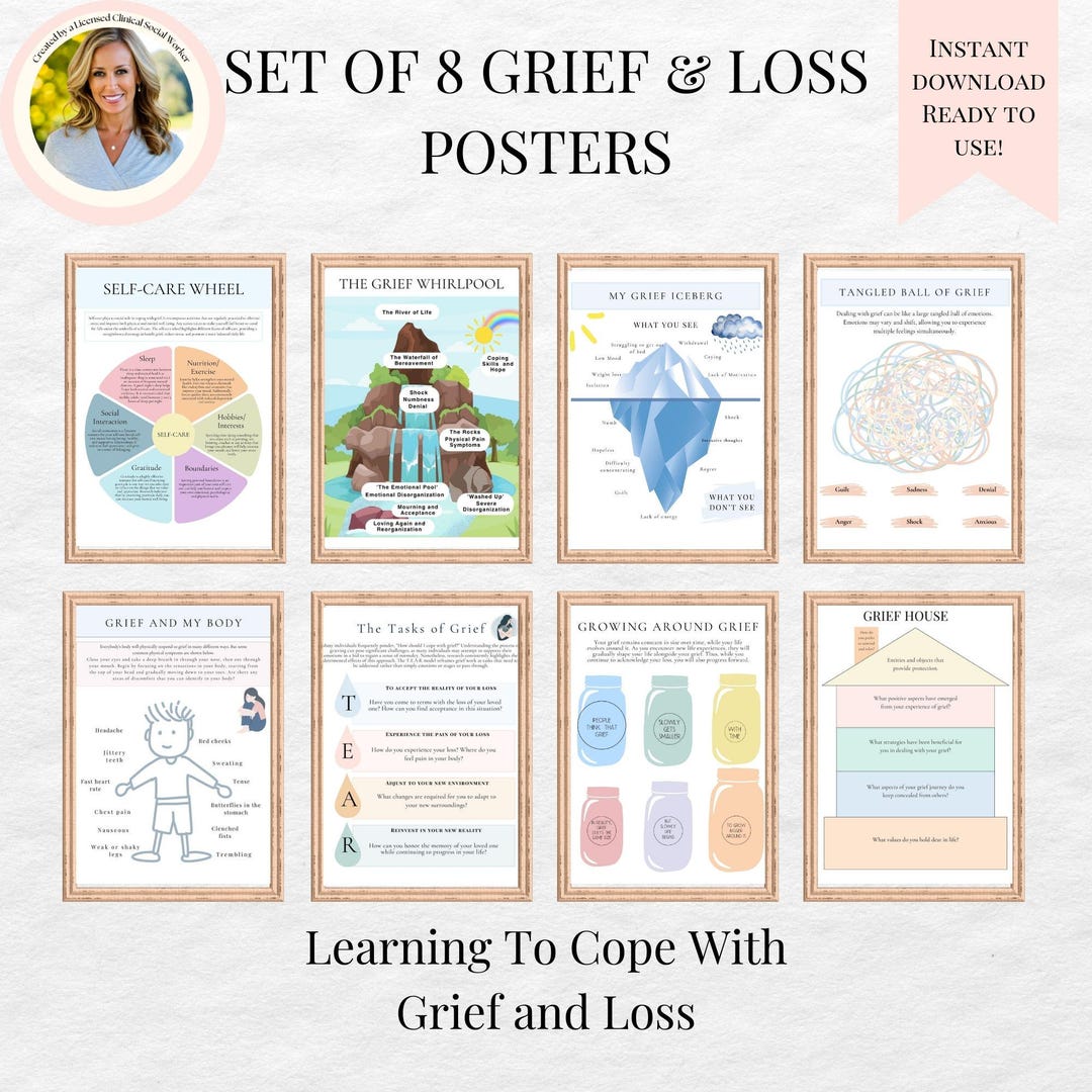 Set of 8 Grief Posters Office Decor Calm Corner Printables Instant ...