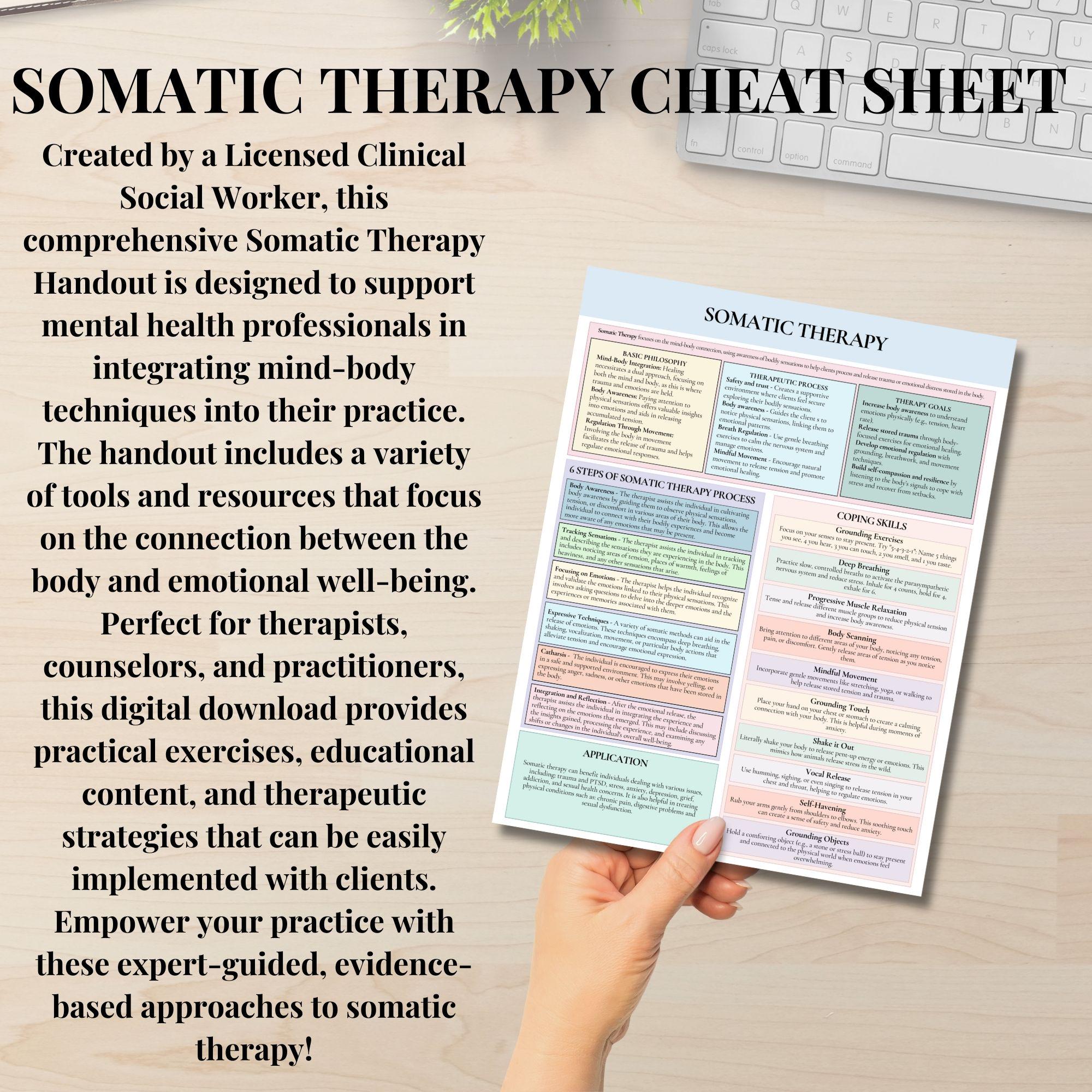 Somatic Therapy Cheat Sheet, Somatic Healing & Exercises Handout ...