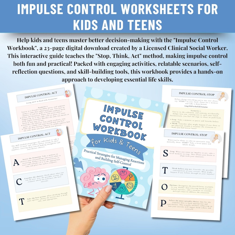 Impulse Control Workbook for Kids and Teens, Emotional Regulation ...