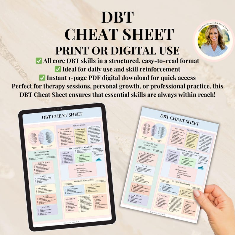 DBT Cheat Sheet, Therapy Worksheet, DBT Skills, Mental Health Printable ...