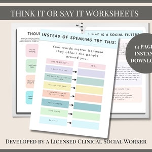 Think It or Say It Worksheets, Social Filter Activities, Social Skills ...