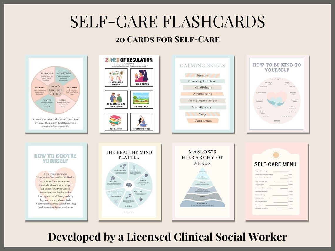 Self-care Flashcards, Therapy Office Art,school Counselor Office Decor ...