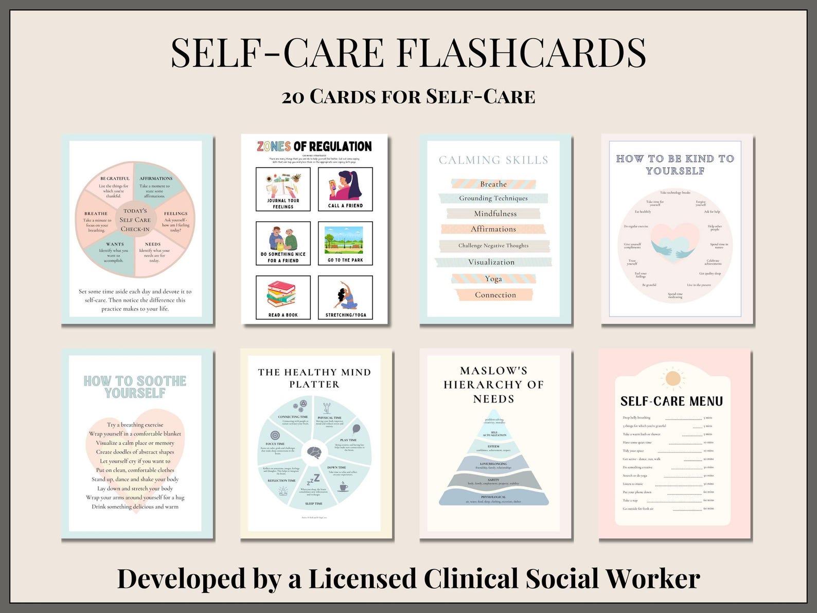 Self-care Flashcards, Therapy Office Art,school Counselor Office Decor ...