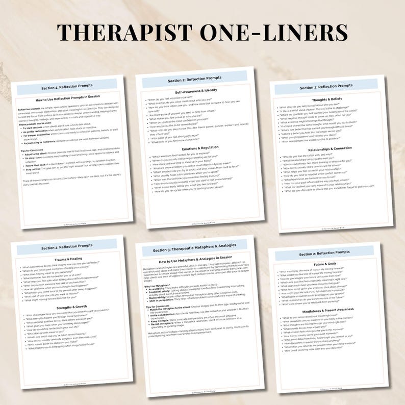 Therapist One-liners Cheat Sheets Therapy Tools for Counselors Therapy ...