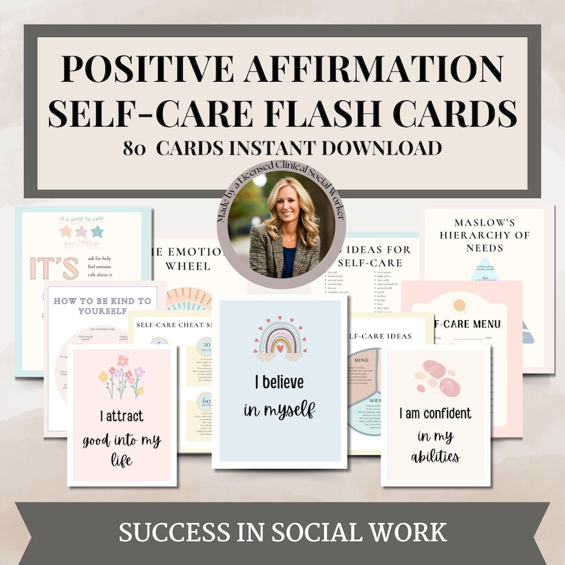 Positive Affirmation Self-care Flashcards, Positive Quote Flash Cards ...