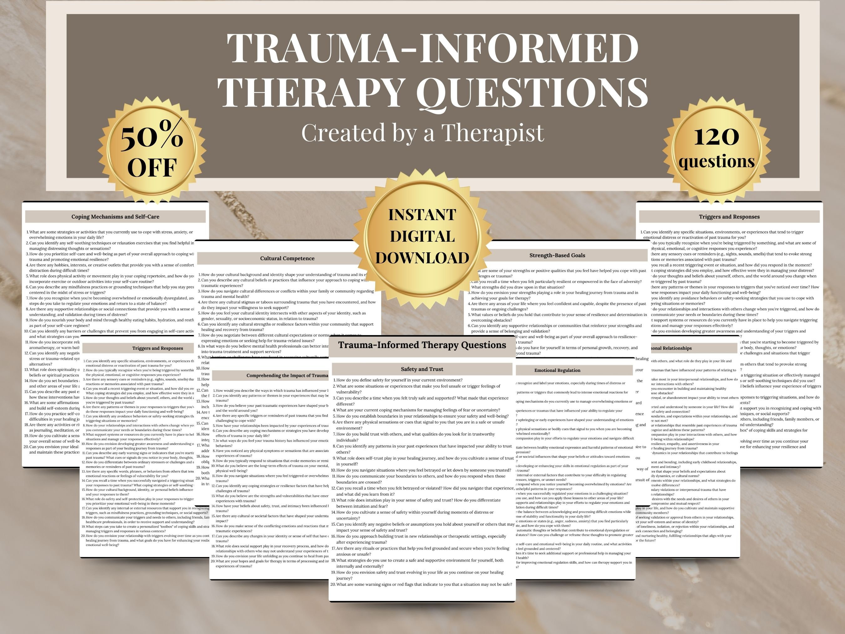 Trauma-informed Therapy Questions, Trauma Therapy Questions Bundle ...