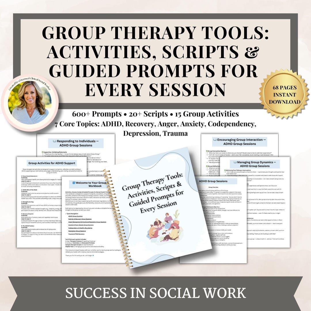 Group Therapy Workbook & Cheat Sheet, Counseling Template, Therapist ...
