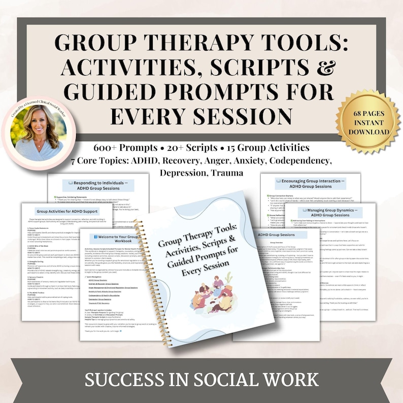 Group Therapy Workbook & Cheat Sheet, Counseling Template, Therapist ...