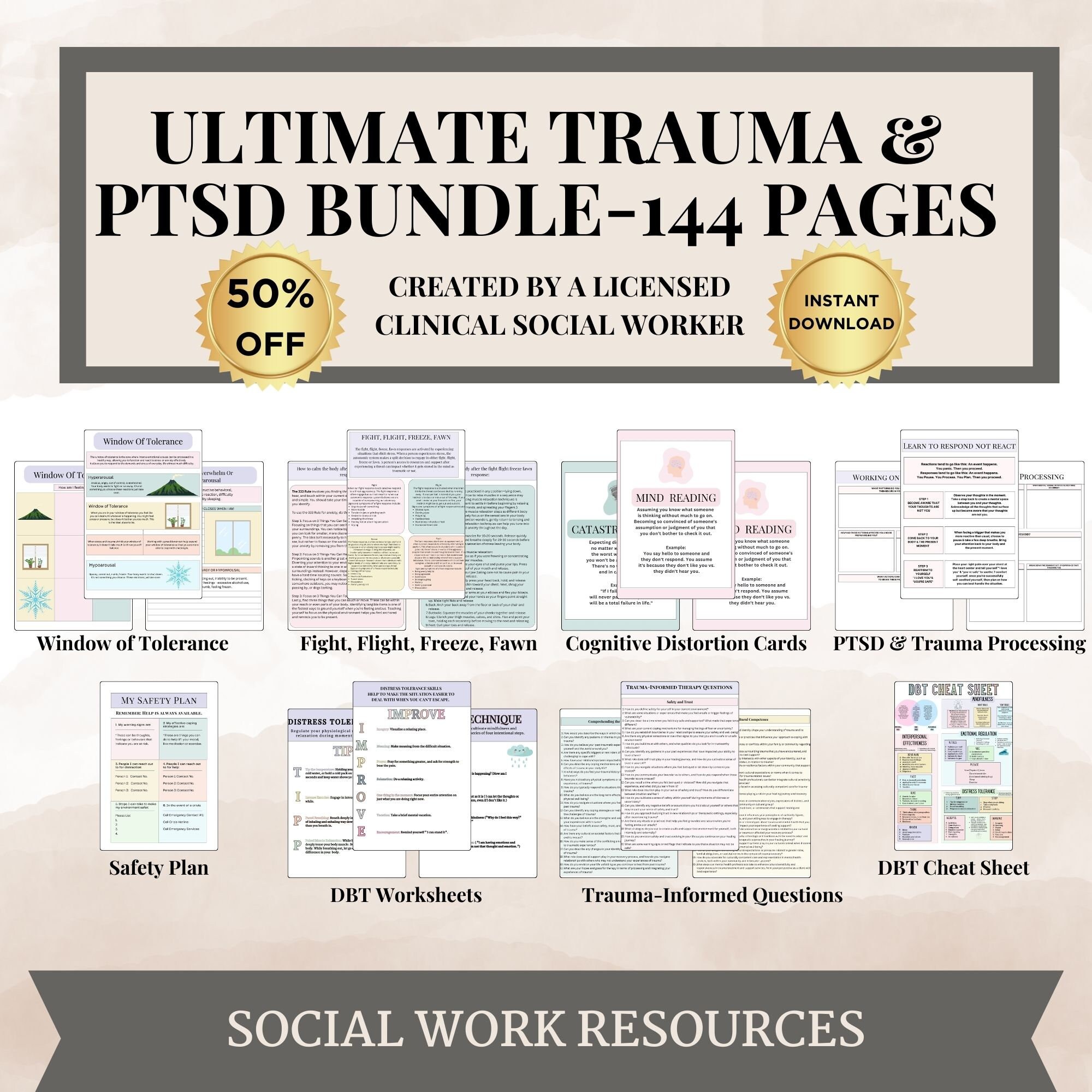 Trauma Therapy Bundle, Anxiety Coping Skill Card, Therapy Worksheets ...