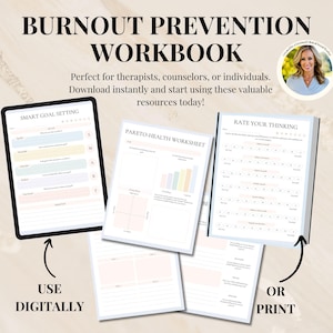 Burnout and Prevention Workbook, Stress Worksheets, Self-care, Therapy ...