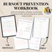 Burnout and Prevention Workbook, Stress Worksheets, Self-care, Therapy ...