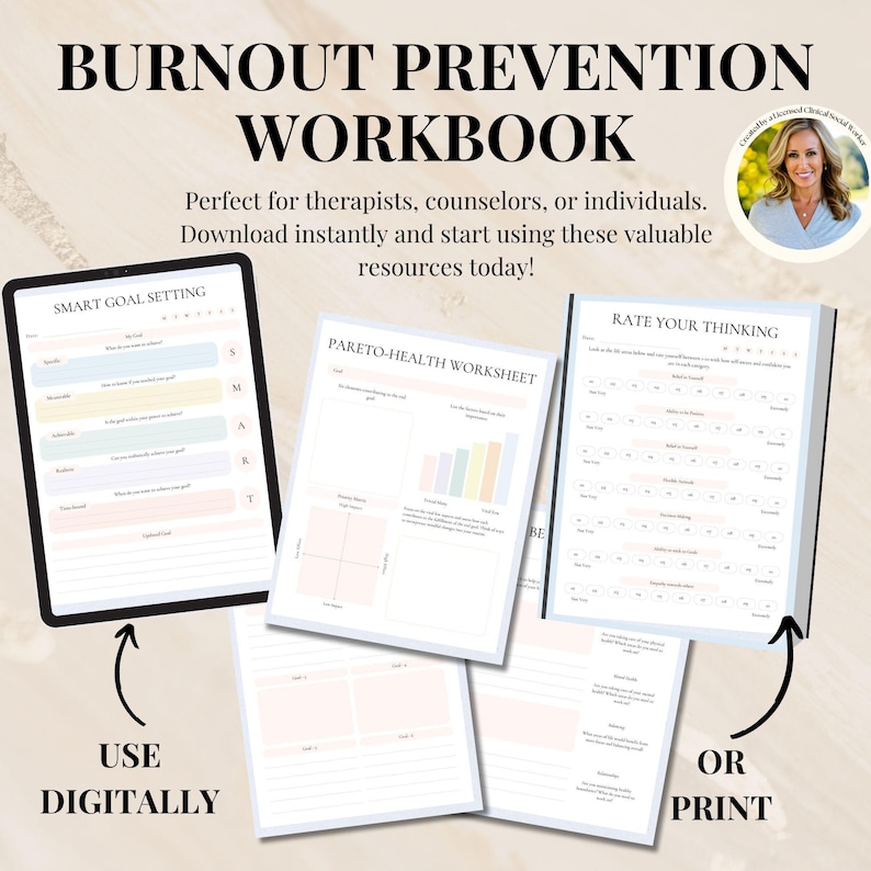 Burnout and Prevention Workbook, Stress Worksheets, Self-care, Therapy ...