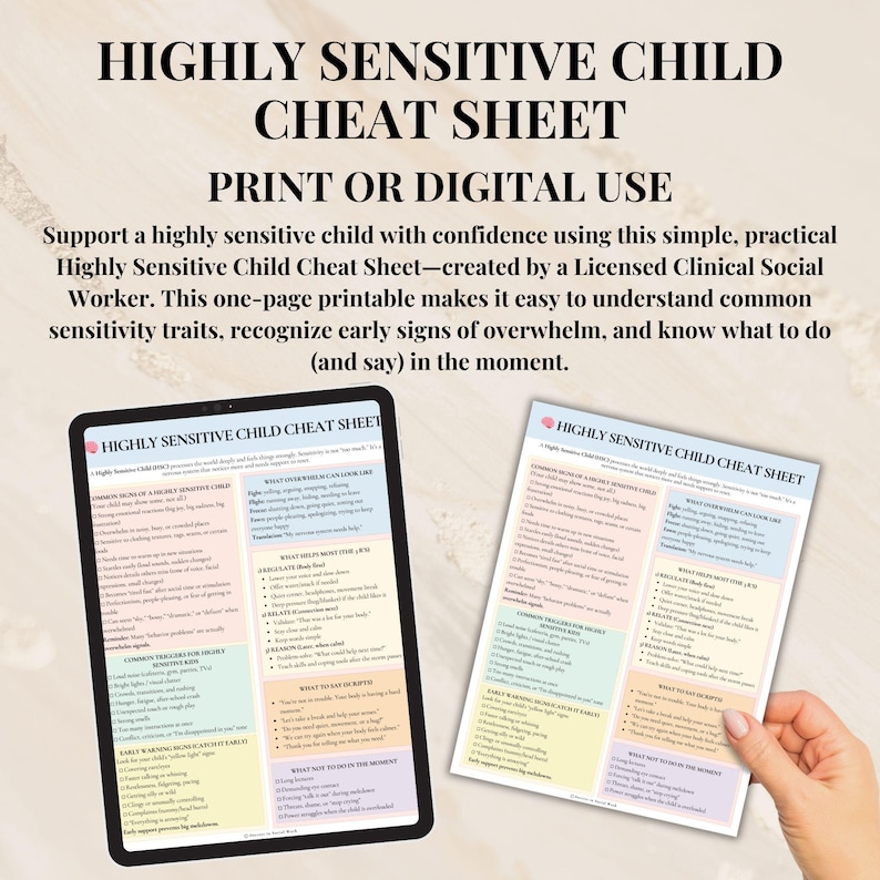Highly Sensitive Child Cheat Sheet for Parents and Therapists Sensory ...