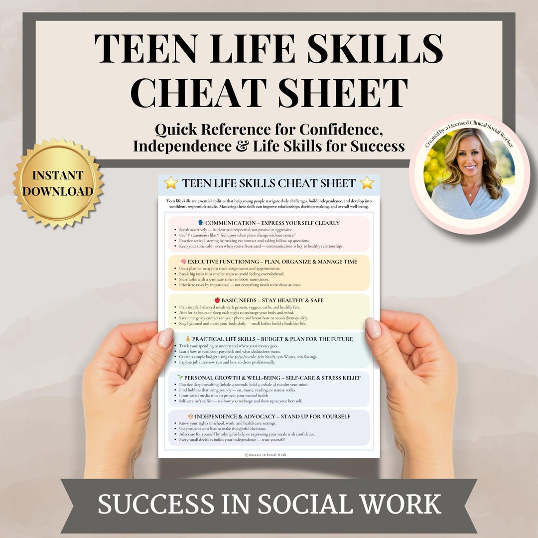 Teen Life Skills Cheat Sheet Handout, Therapy Worksheets, Coping Skills ...