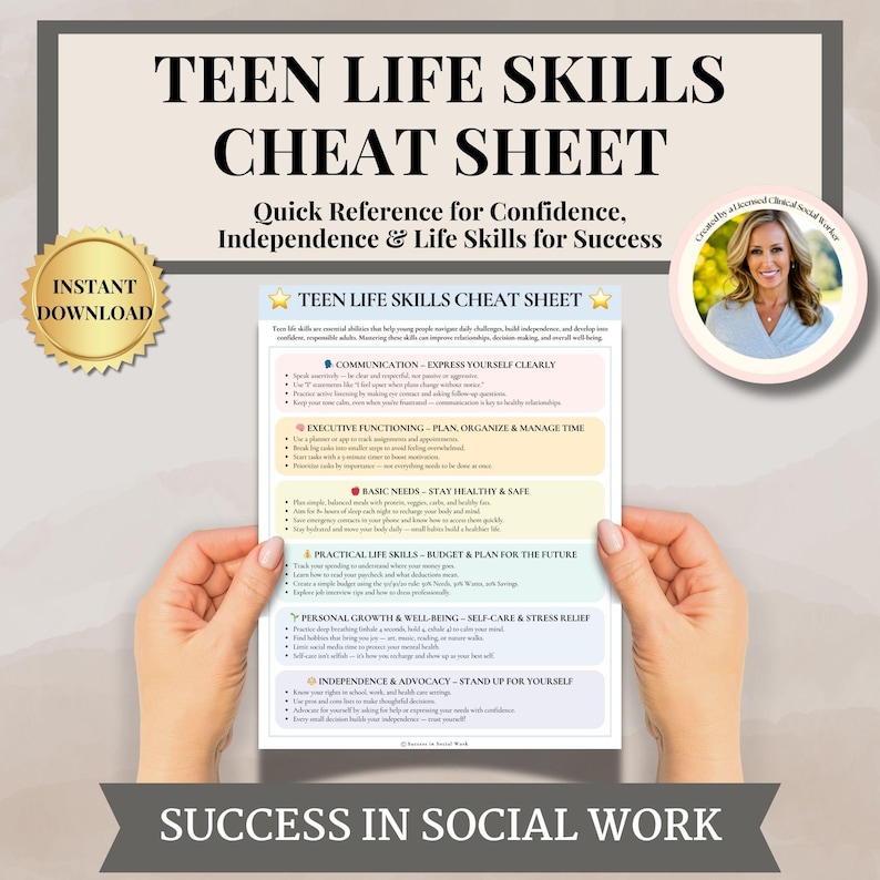 Teen Life Skills Cheat Sheet Handout, Therapy Worksheets, Coping Skills ...