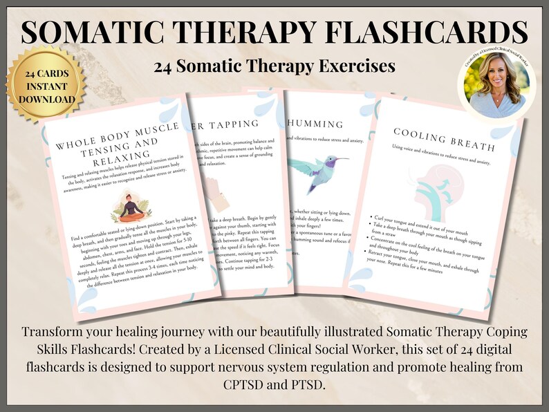Somatic Therapy Coping Skill Exercises Flashcards for Nervous System ...