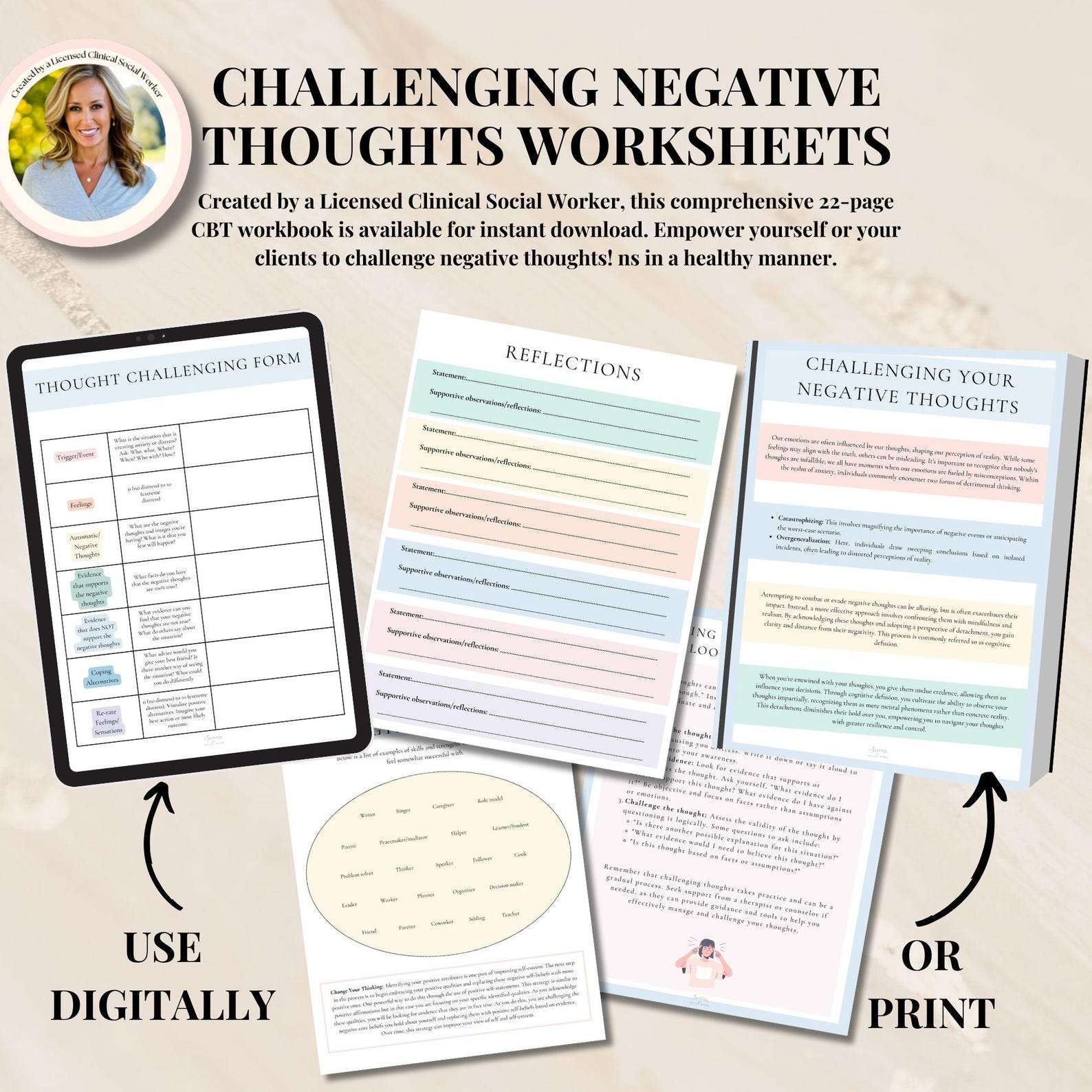 Challenging Automatic Negative Thoughts, Mental Health Printable, CBT ...