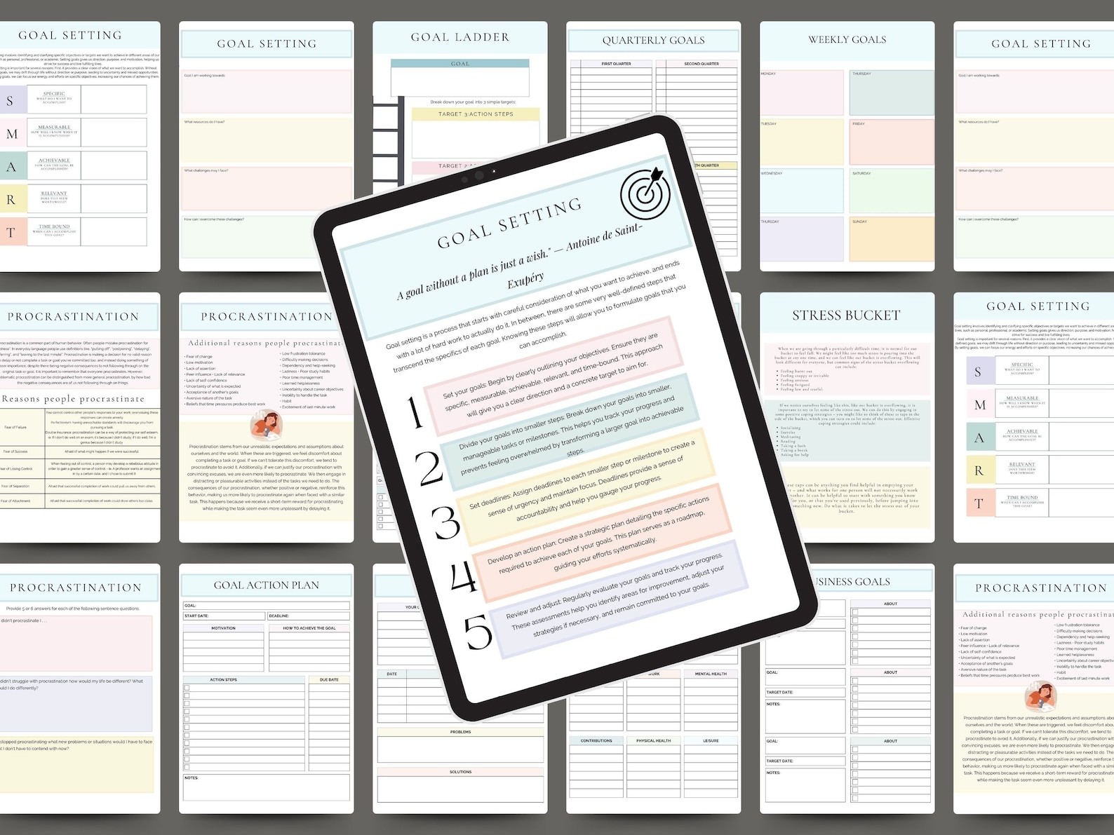 Goal Planner Bundle, SMART Goal Setting Kit,monthly Habits Reflections ...