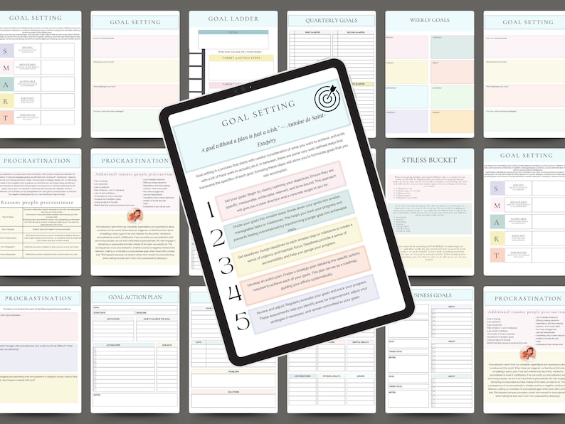 Goal Planner Bundle, SMART Goal Setting Kit,monthly Habits Reflections ...