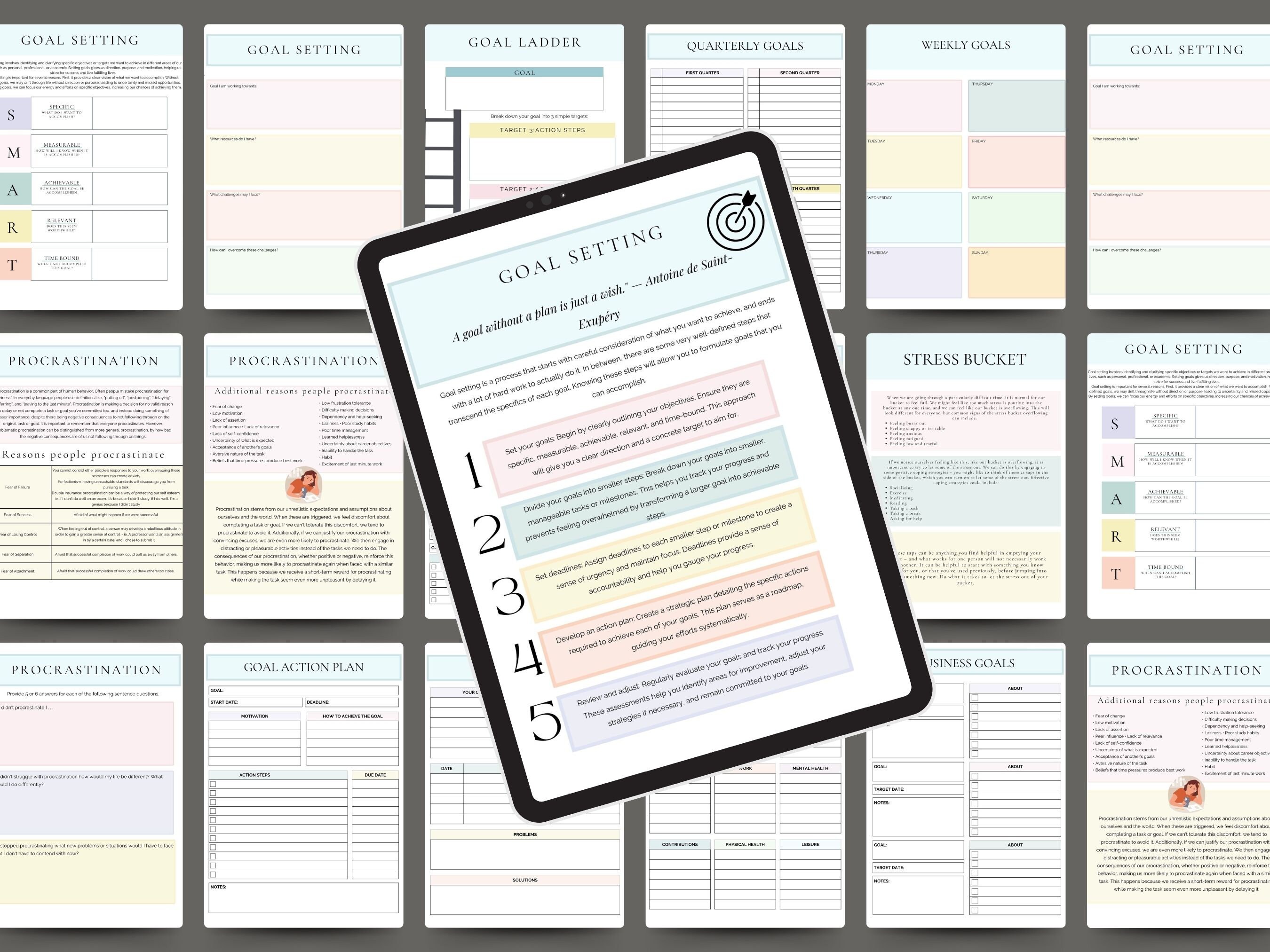 Goal Planner Bundle, SMART Goal Setting Kit,monthly Habits Reflections ...