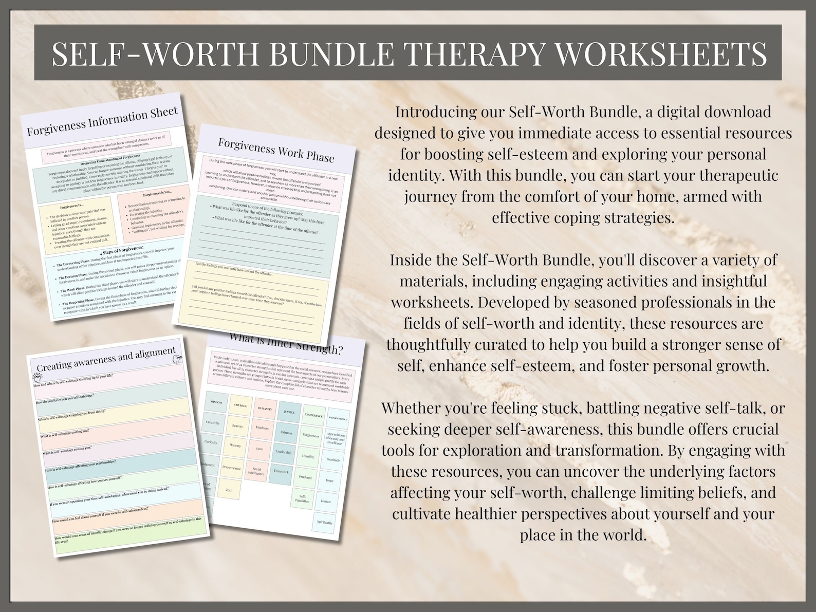 Self Worth Therapy Worksheet Bundle, Self Esteem, Confidence, Inner ...