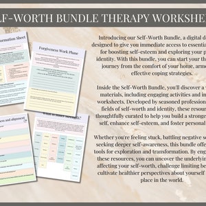 Self Worth Therapy Worksheet Bundle, Self Esteem, Confidence, Inner ...