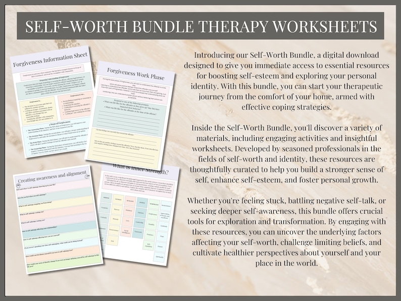 Self Worth Therapy Worksheet Bundle, Self Esteem, Confidence, Inner ...
