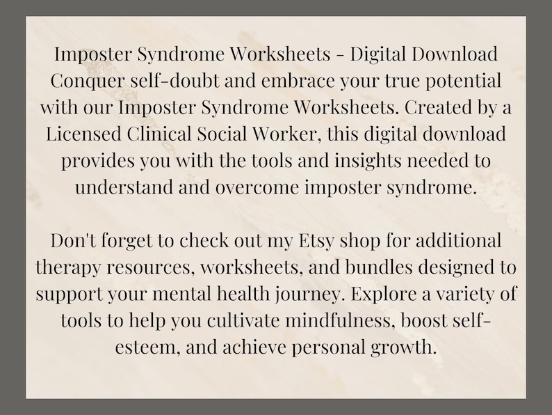 Imposter Syndrome Worksheets, Self Sabotage Workbook, Inner Critic ...