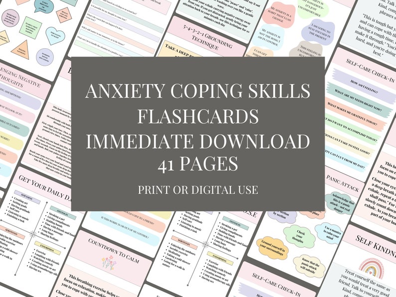 Anxiety Coping Skills Flashcards Workbook Digital or Printable ...