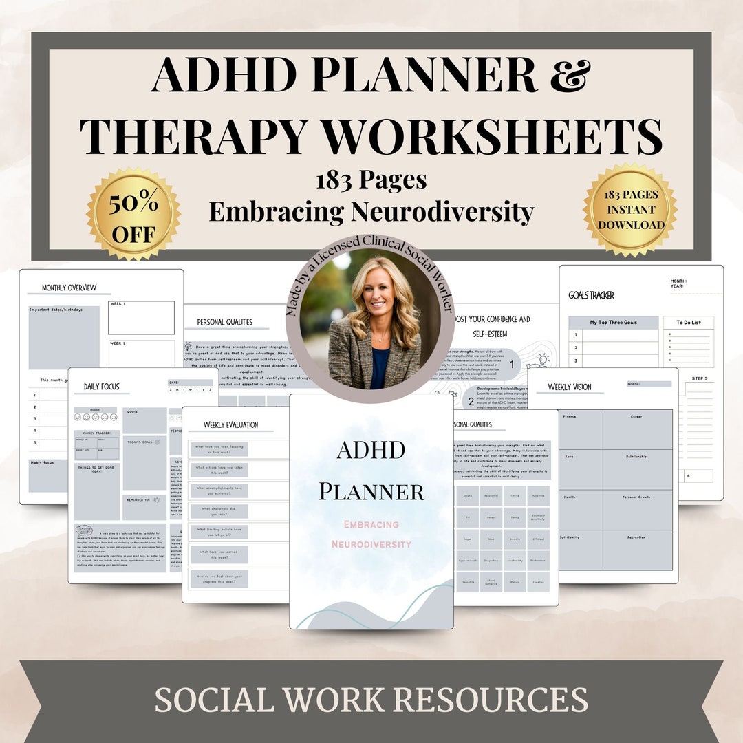 ADHD & Mental Health Planner, ADHD Planners Therapy Worksheets, ADHD ...