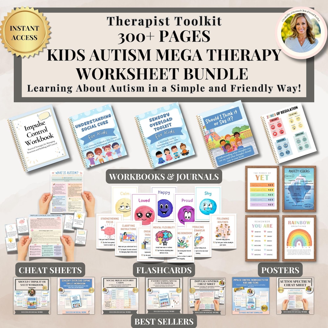 Autism Mega Kids Worksheet Bundle for Therapist, Social Worker, Parent ...