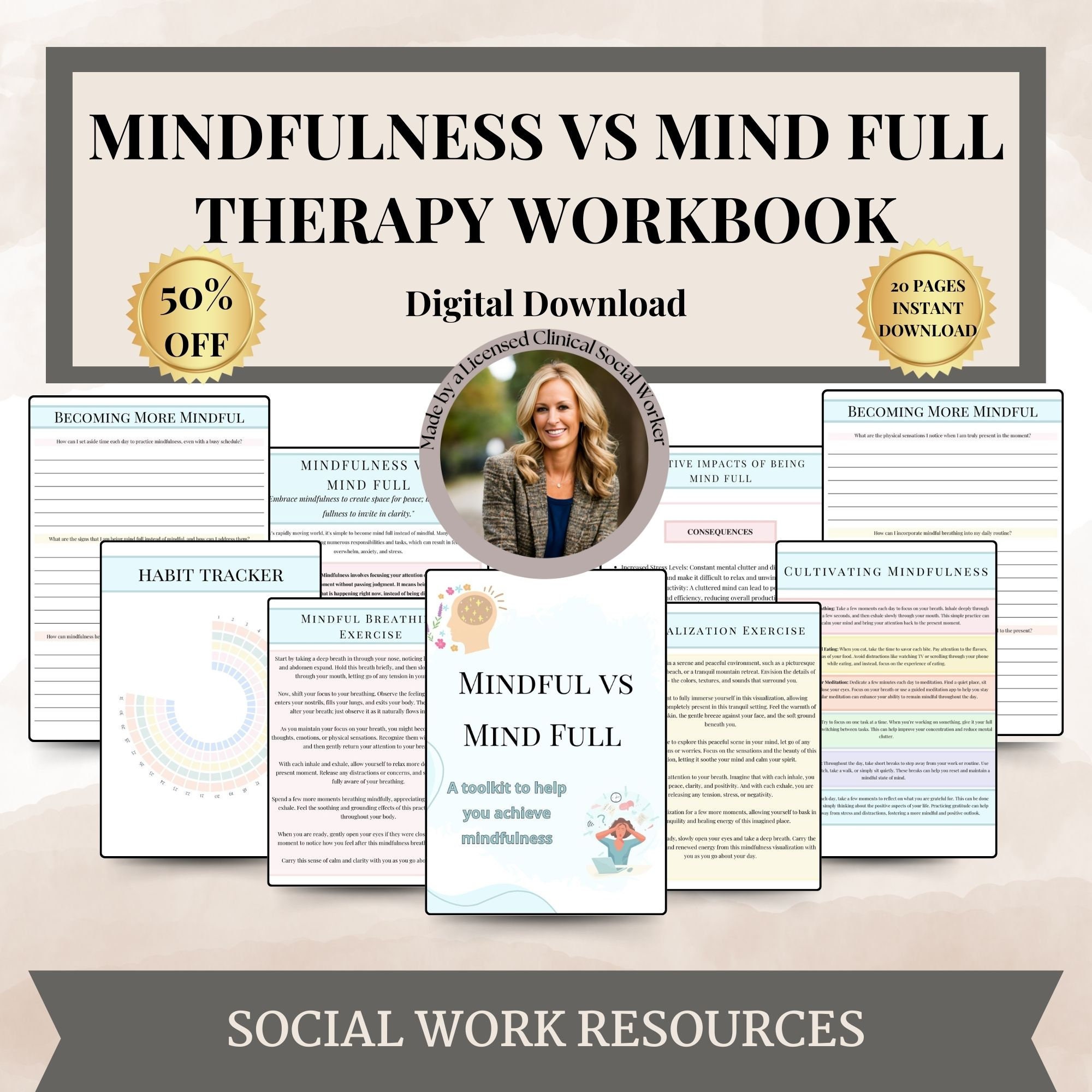 Mindfulness Worksheets, Mindful Vs Mind Full Workbook,dbt Worksheets ...