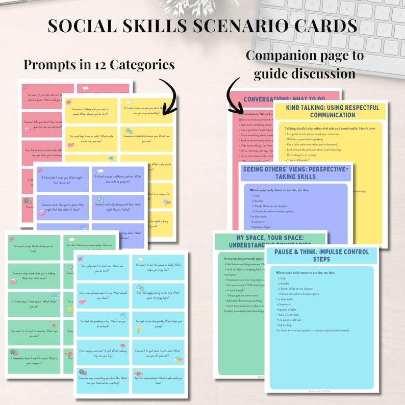 Social Skills Scenario Cards for Kids 120 SEL Prompts for Autism Social ...