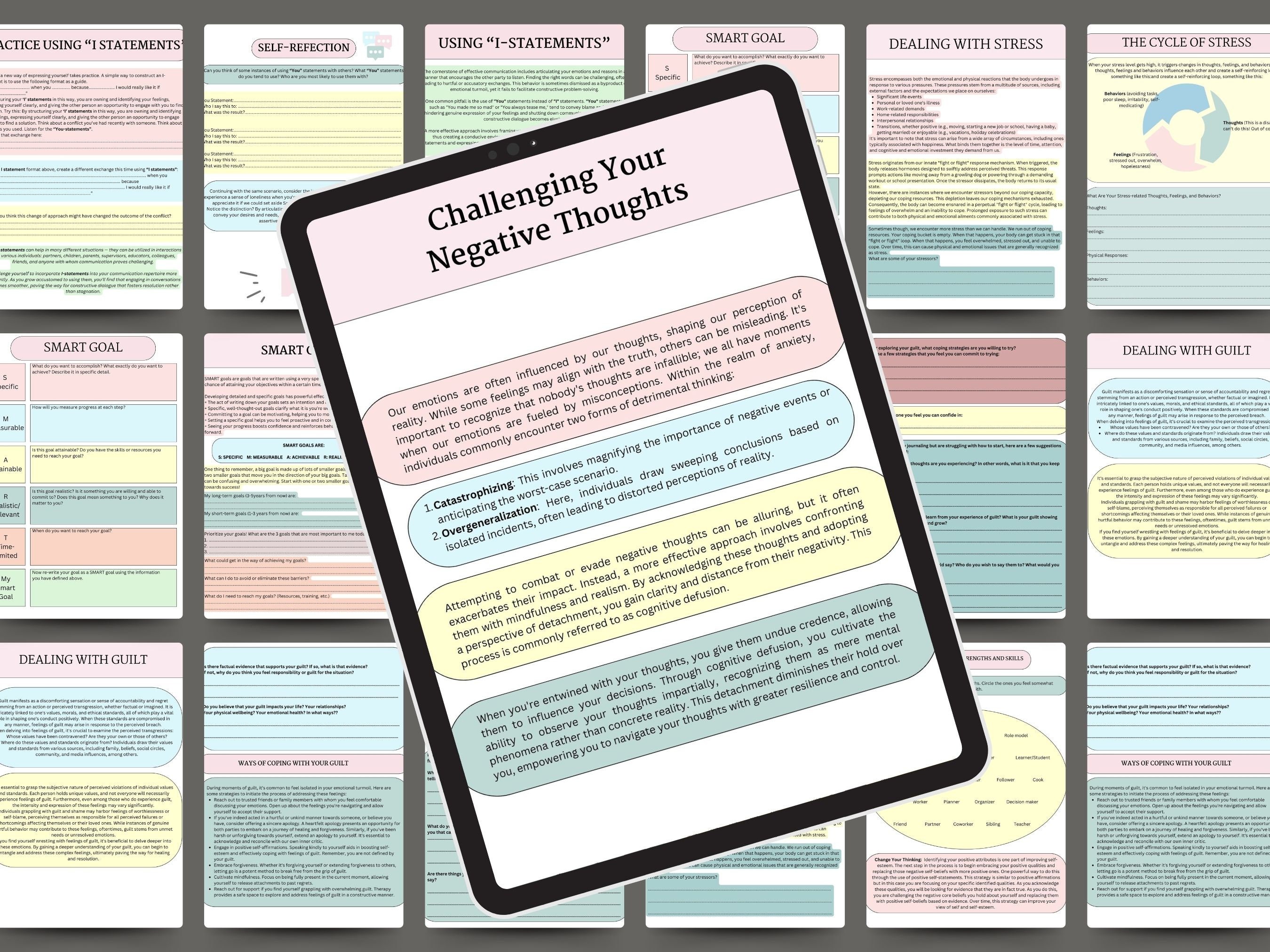 Challenging Automatic Negative Thoughts, Mental Health Printable, CBT ...