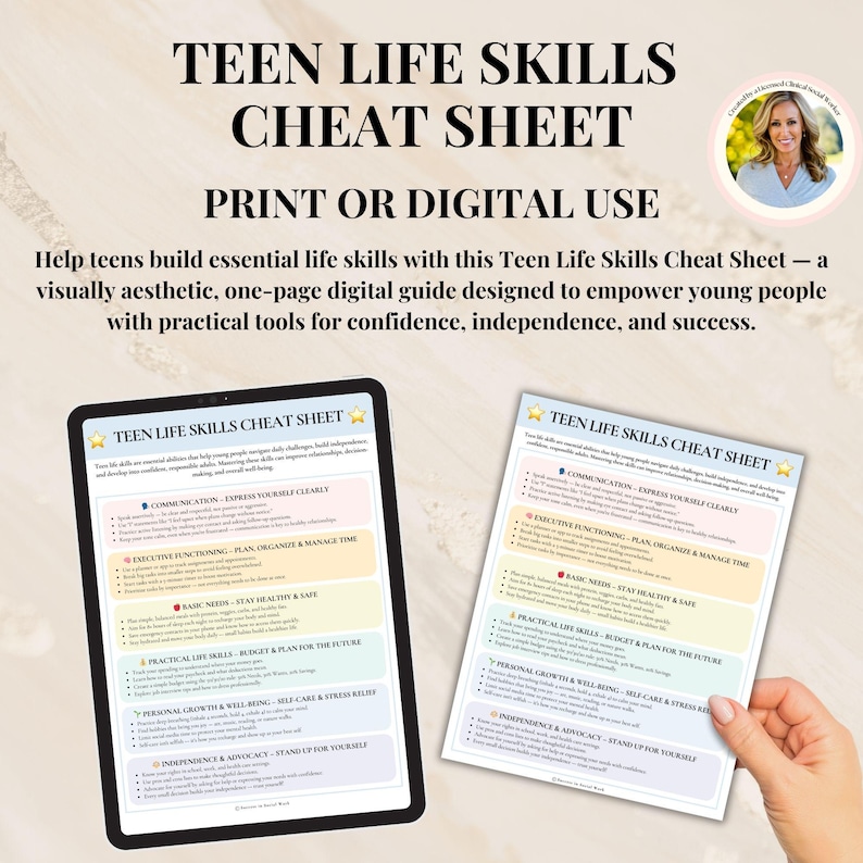 Teen Life Skills Cheat Sheet Handout, Therapy Worksheets, Coping Skills ...