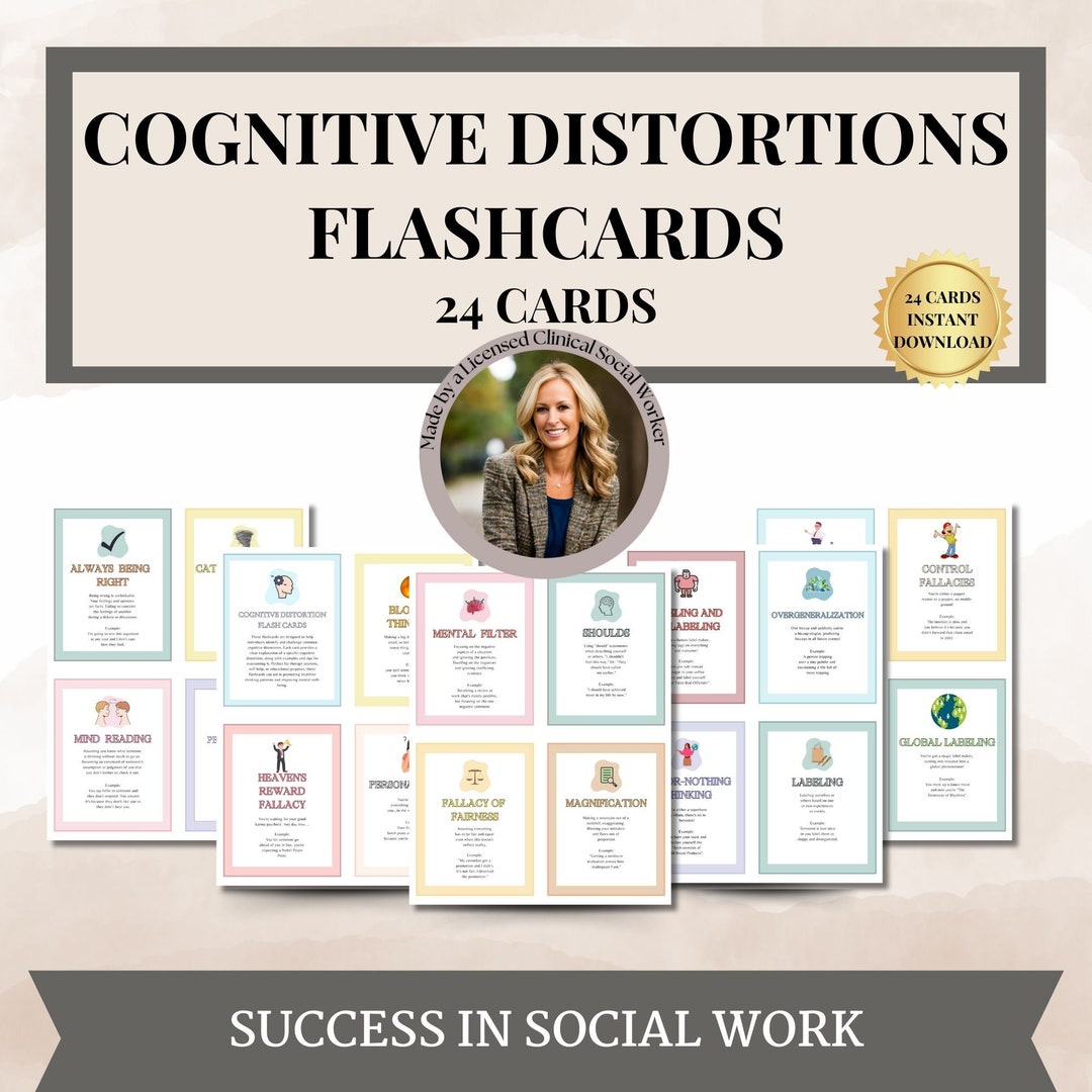 Cognitive Distortion Flash Cards, Cognitive Behavioral Therapy, Therapy ...